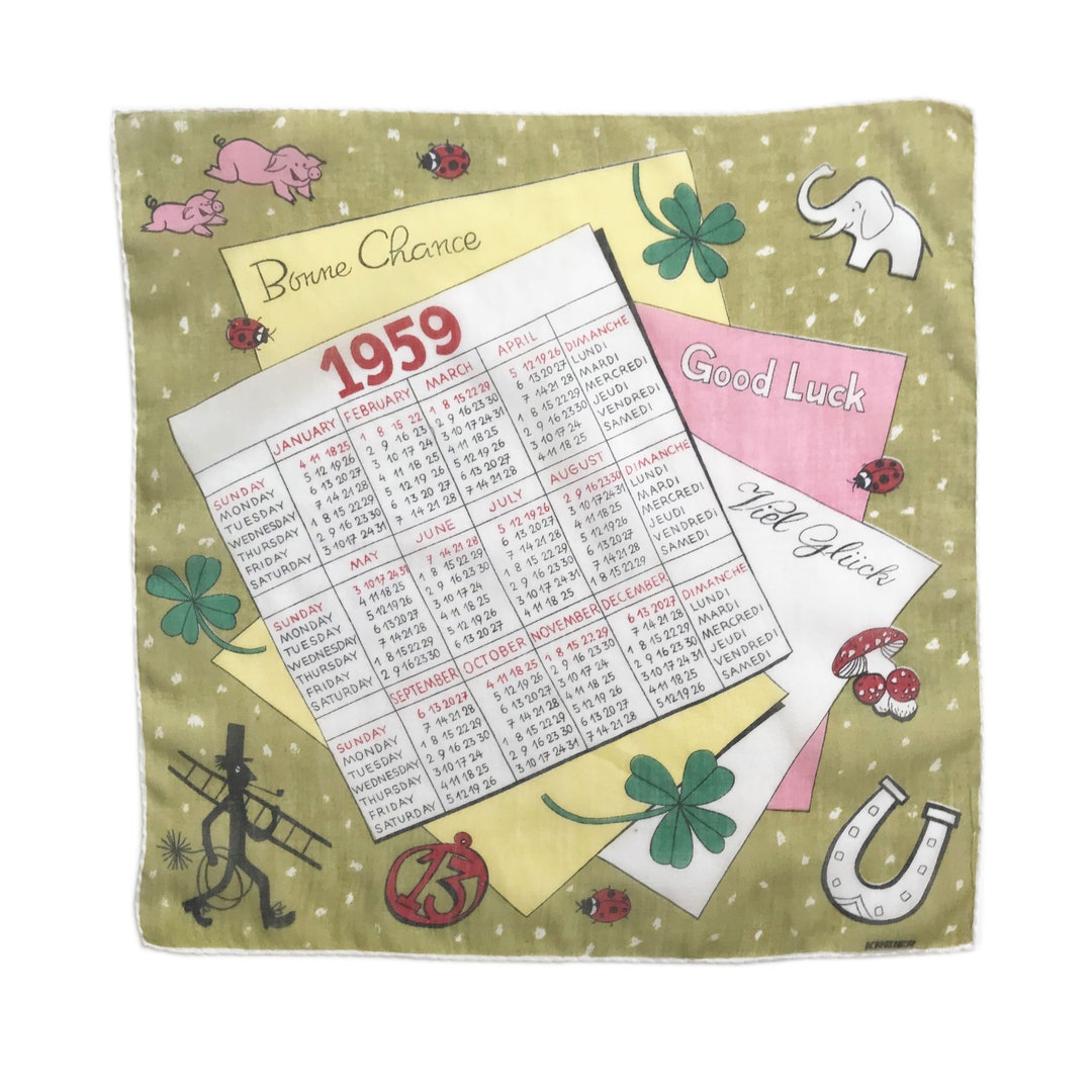 Hankie 13sq VGC Calendar 1959 New Year VINTAGE 1950s - Etsy
