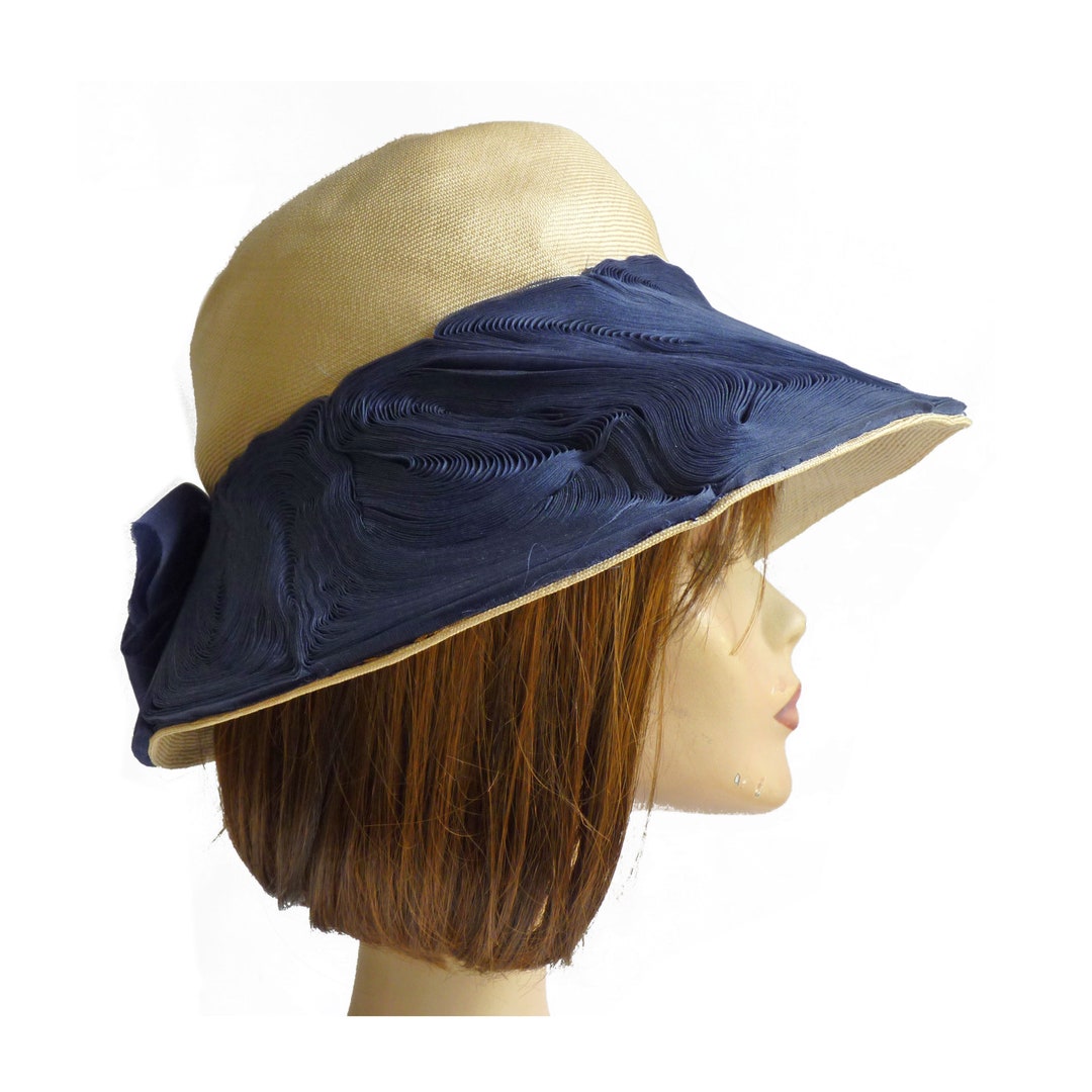 Straw Hat With Stunning Ribbon Decoration in Navy FELIX LUGANO ...
