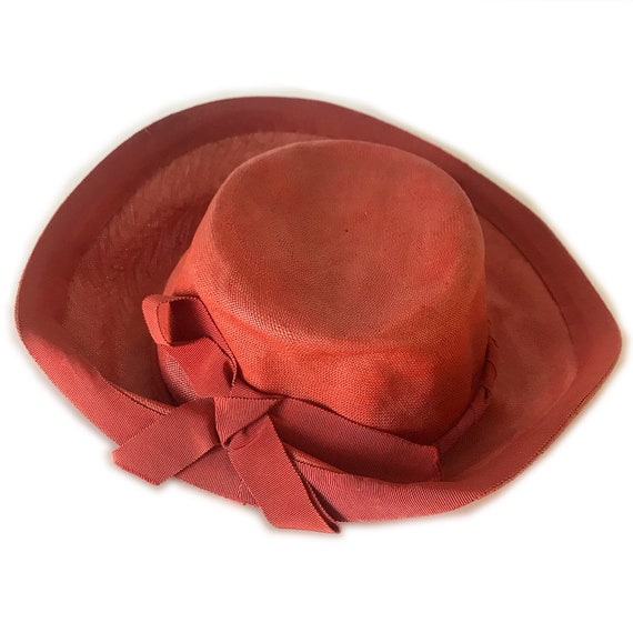 1940s woman’s straw hat pale red Rosier Bern Swiss mi… - Gem