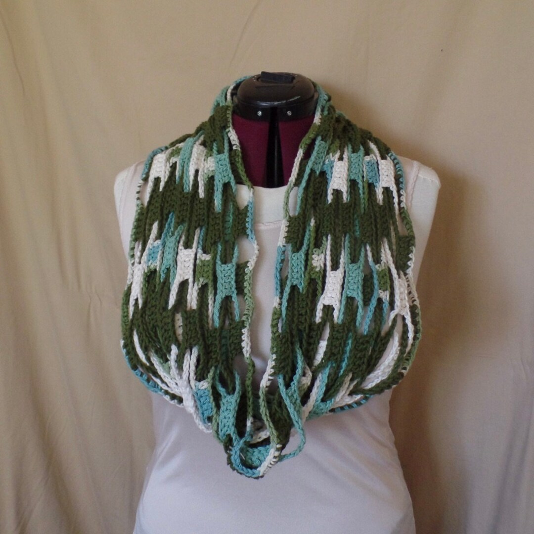 Blue and Green and White Cotton Chain Link Infinity Scarf - Etsy