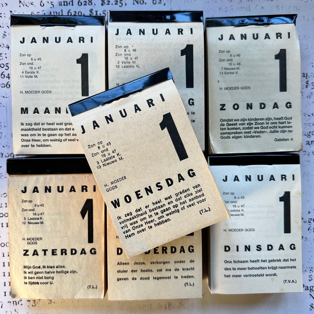Complete Vintage Year Calendar, Vintage Calendar With Big Black Numbers ...
