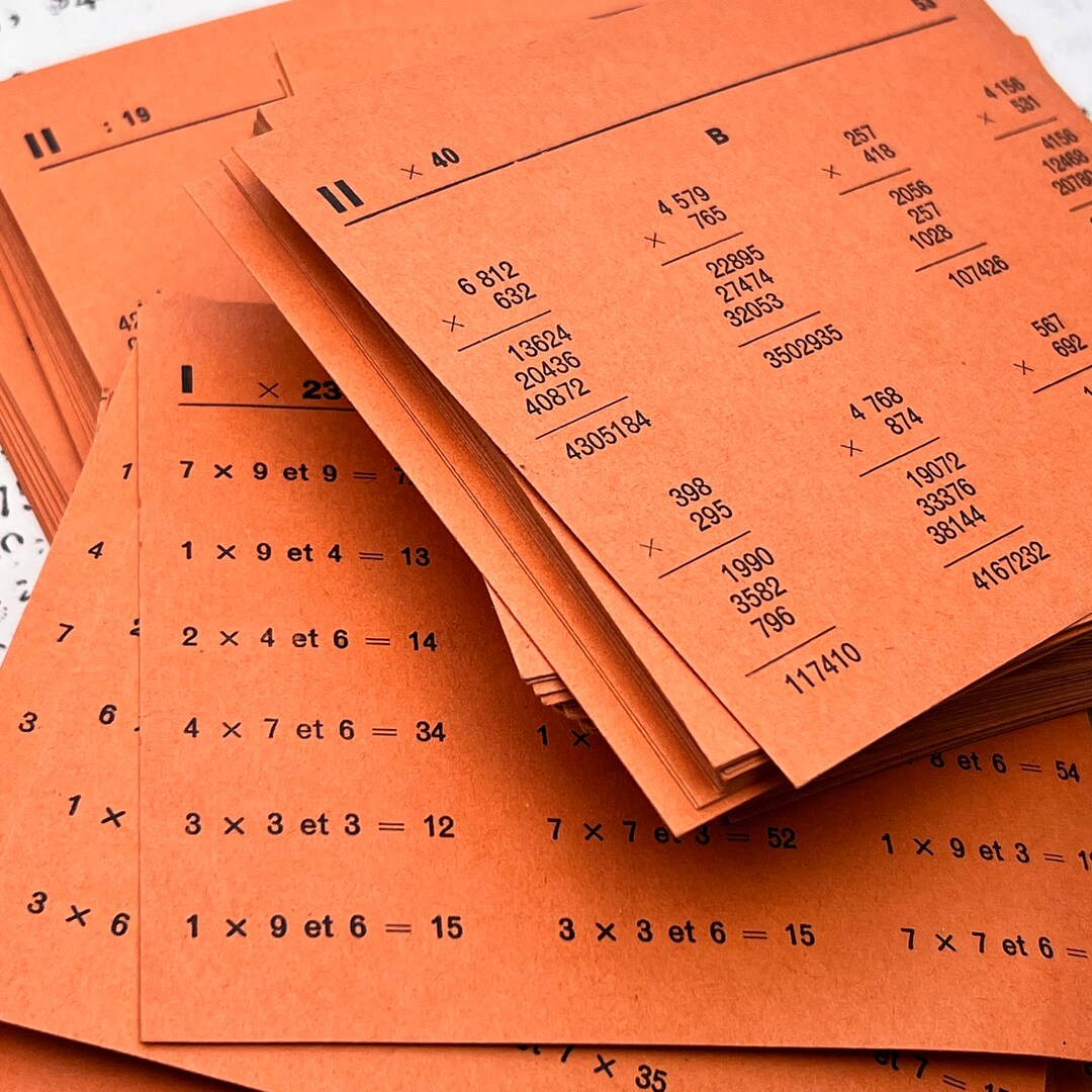Vintage Multiplication - Orange Division Cards From French School. - Etsy