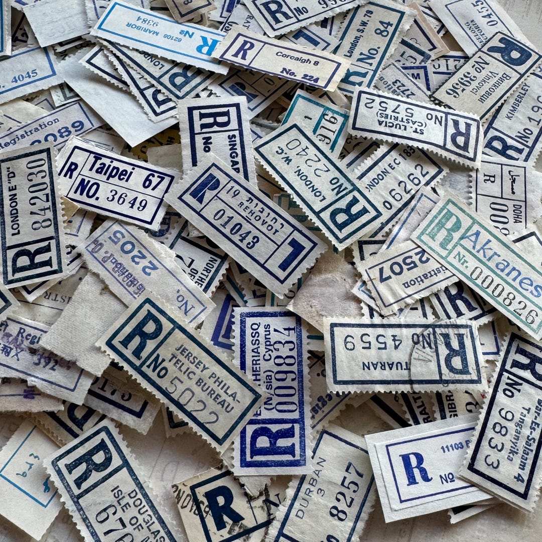 BLUE WHITE Registered Postage Labels. Mixed Lot, Vintage Mail - Etsy