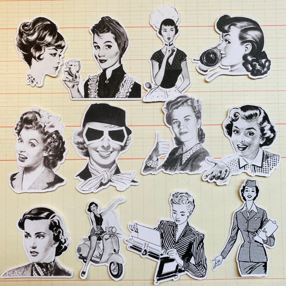 Vintage Inspired Stickers. Retro Headshot Illustrations Black - Etsy