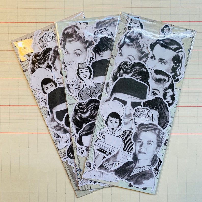 Vintage Inspired Stickers. Retro Headshot Illustrations Black - Etsy