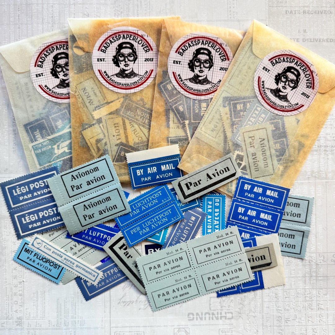 Original Vintage Airmail Labels in Glassine Bag. Airmail - Par Avion ...
