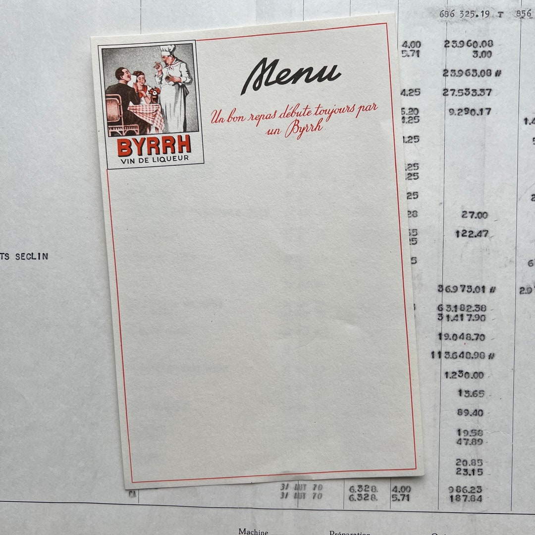 Vintage - Retro Menu Cards, BYRRH Vin De Liqueur, Liquor. - Etsy