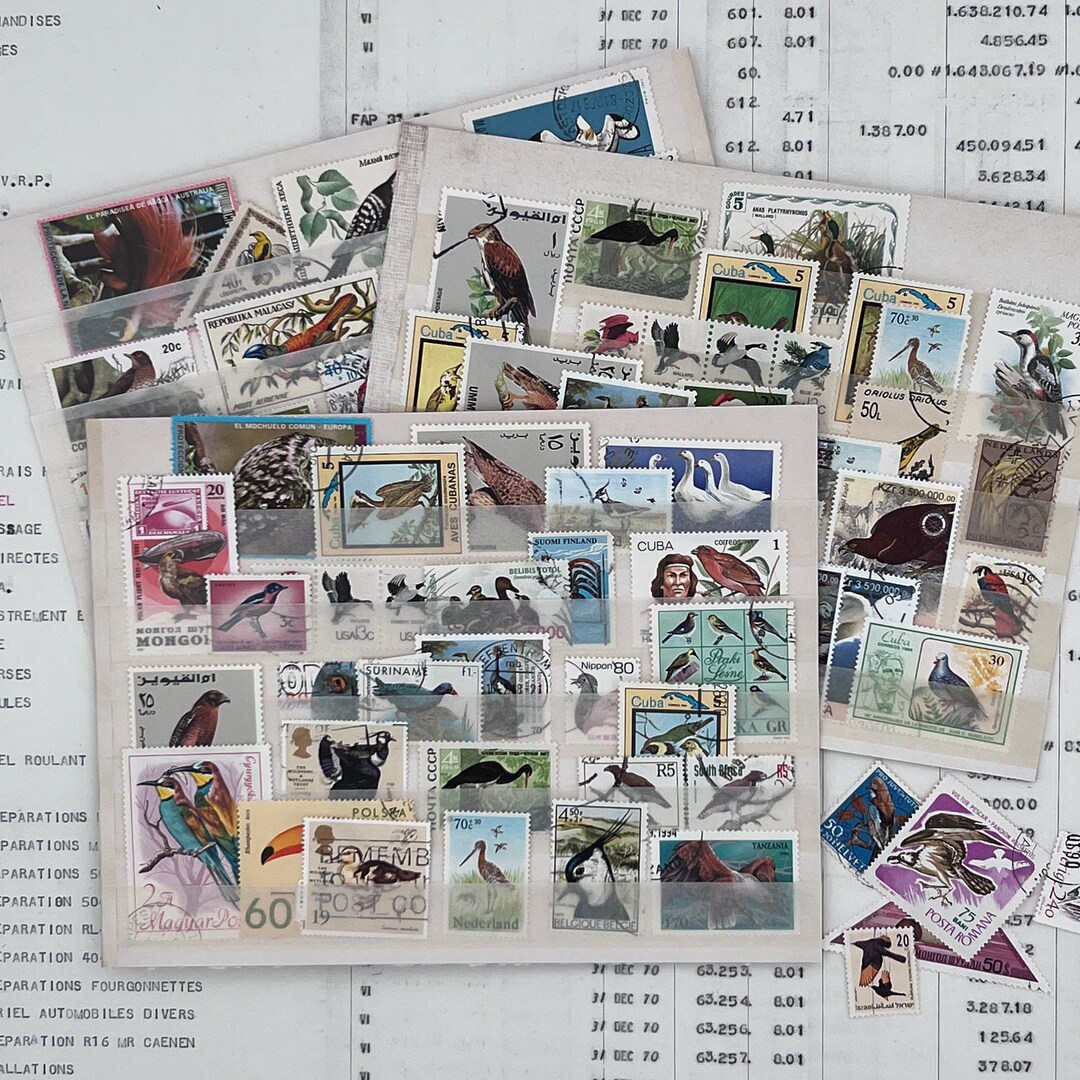 Set With Used BIRD Postage Stamps, Great for Art Journaling and Other ...