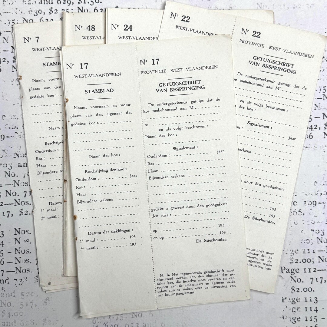 1930s Numbered and Perforated Cow Mating Sheets - Etsy