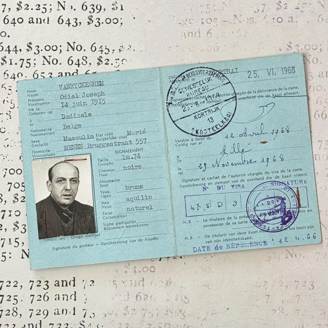 1968 Vintage ID Card. Unique, Old, Genuine. Carte D'identite - Etsy