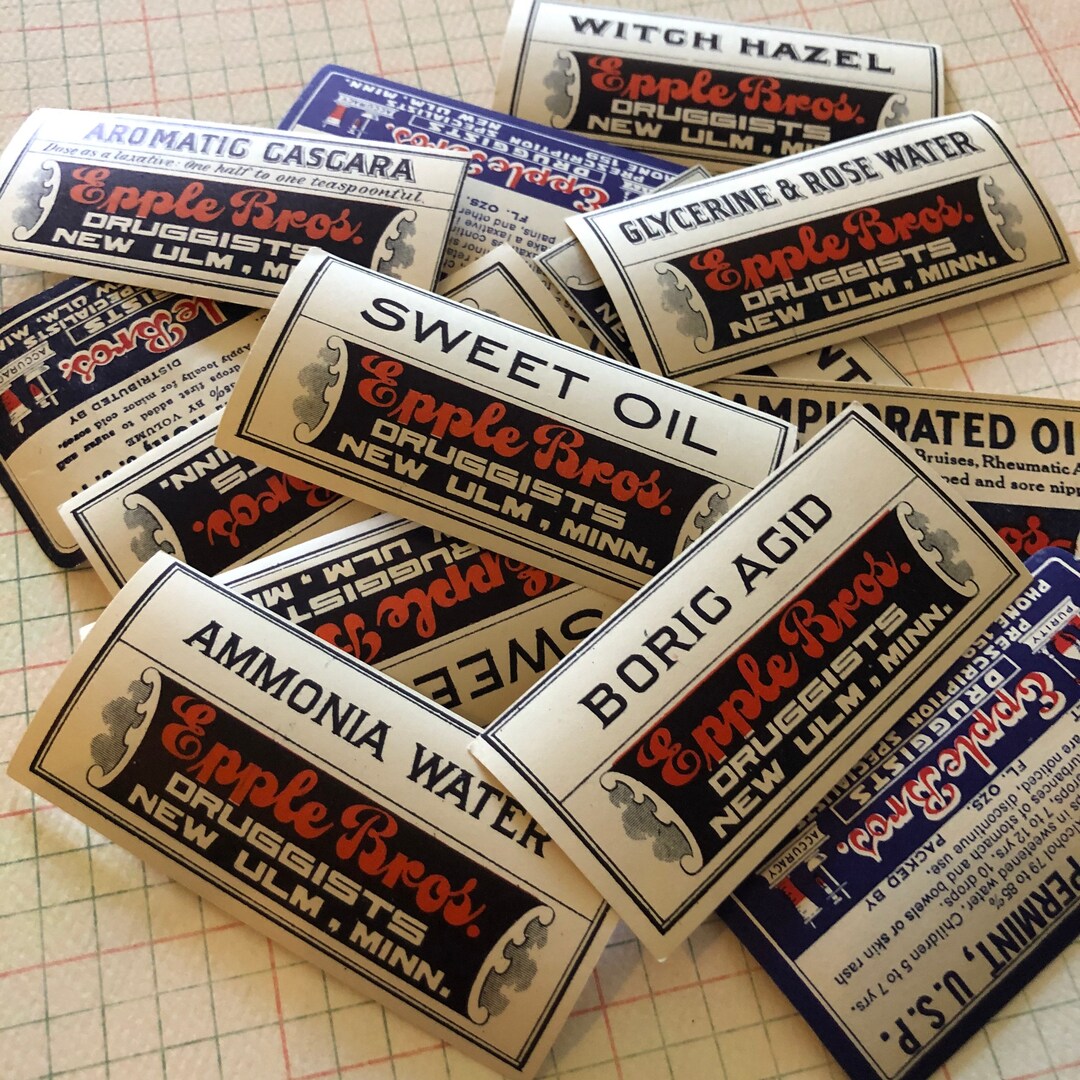 Vintage Pharmacy Labels, Mixed Lot Rare Rubberized Labels Apothecary ...