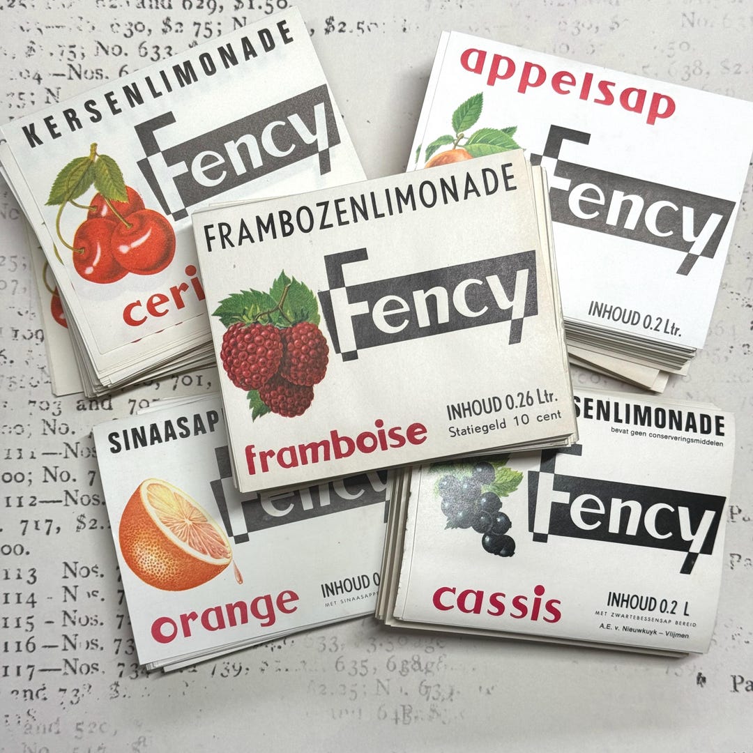 Set With 5 Vintage Fency Bottle Labels - Orange, Cerise, Applejuice ...