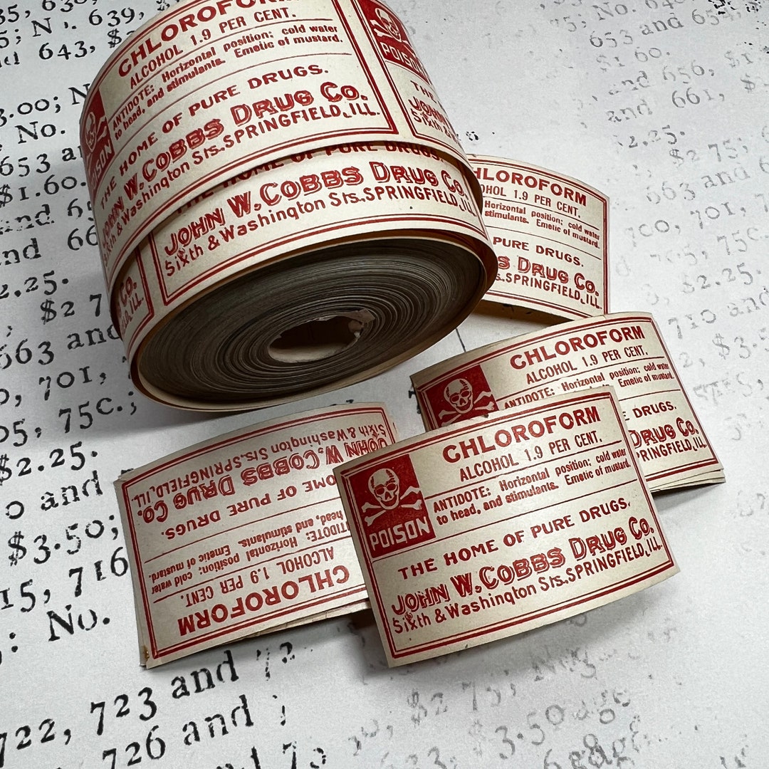 Vintage Pharmacy Labels- Rare Gummed Chloroform Labels Apothecary ...
