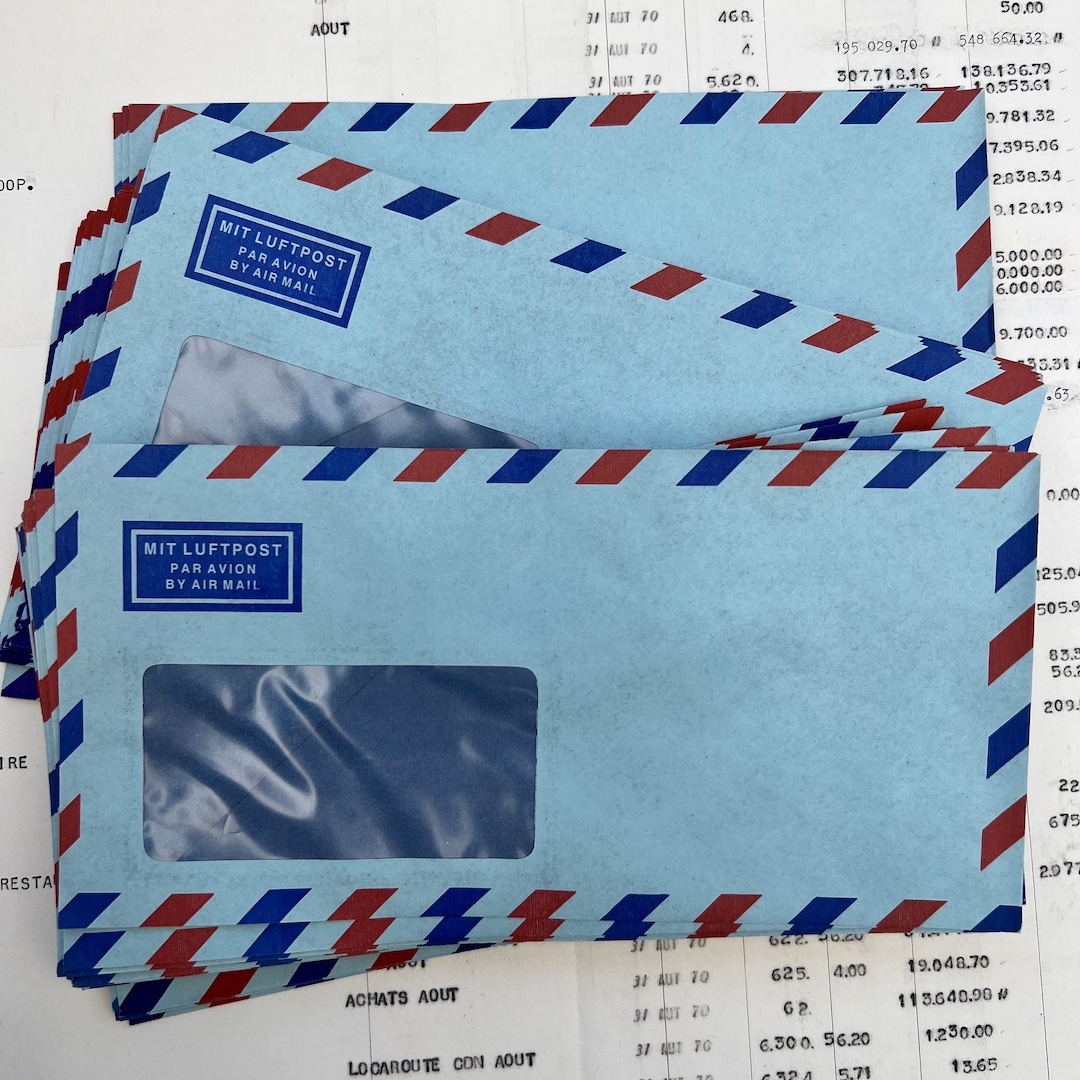 Blue Vintage Airmail Window Envelopes Stationery, Retro Envelopes ...