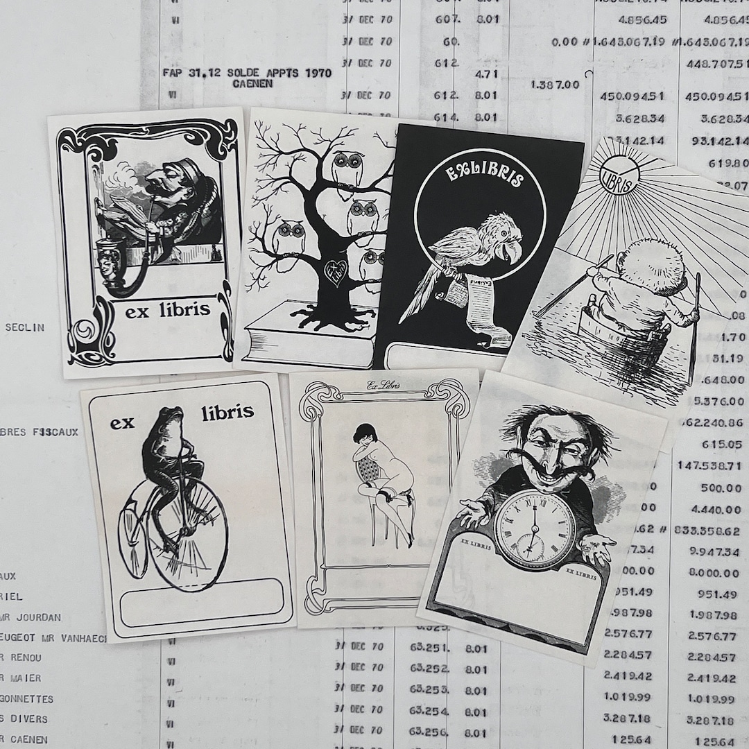 Original 1979 Ex Libris Labels, Black & White Ex Libris Cards, Vintage ...