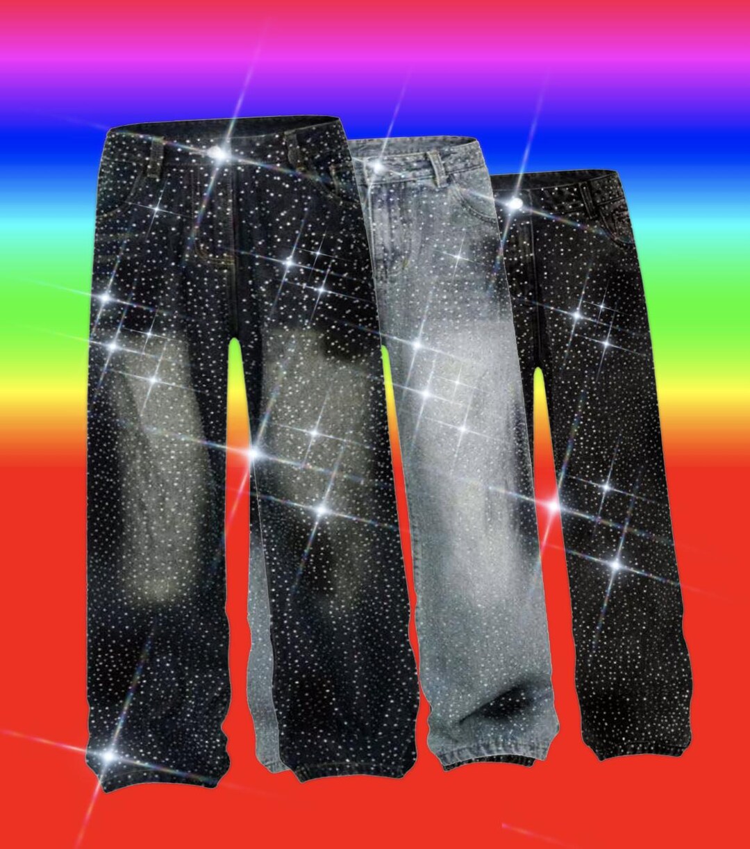 Swarovski Embellished ALL OVER Diamond Encrusted Wide Leg Straight ...