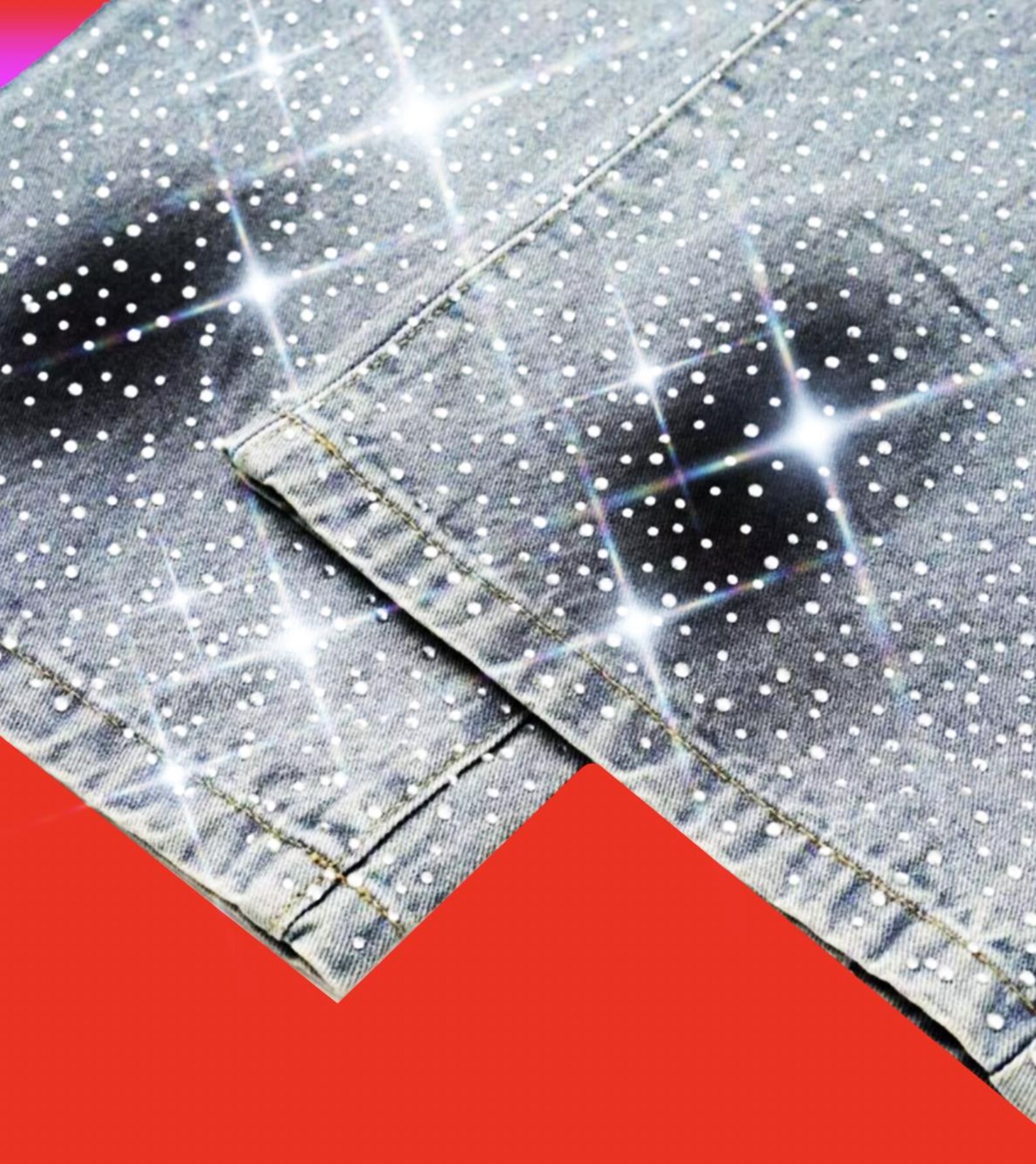 Swarovski Embellished ALL OVER Diamond Encrusted Wide Leg Straight ...