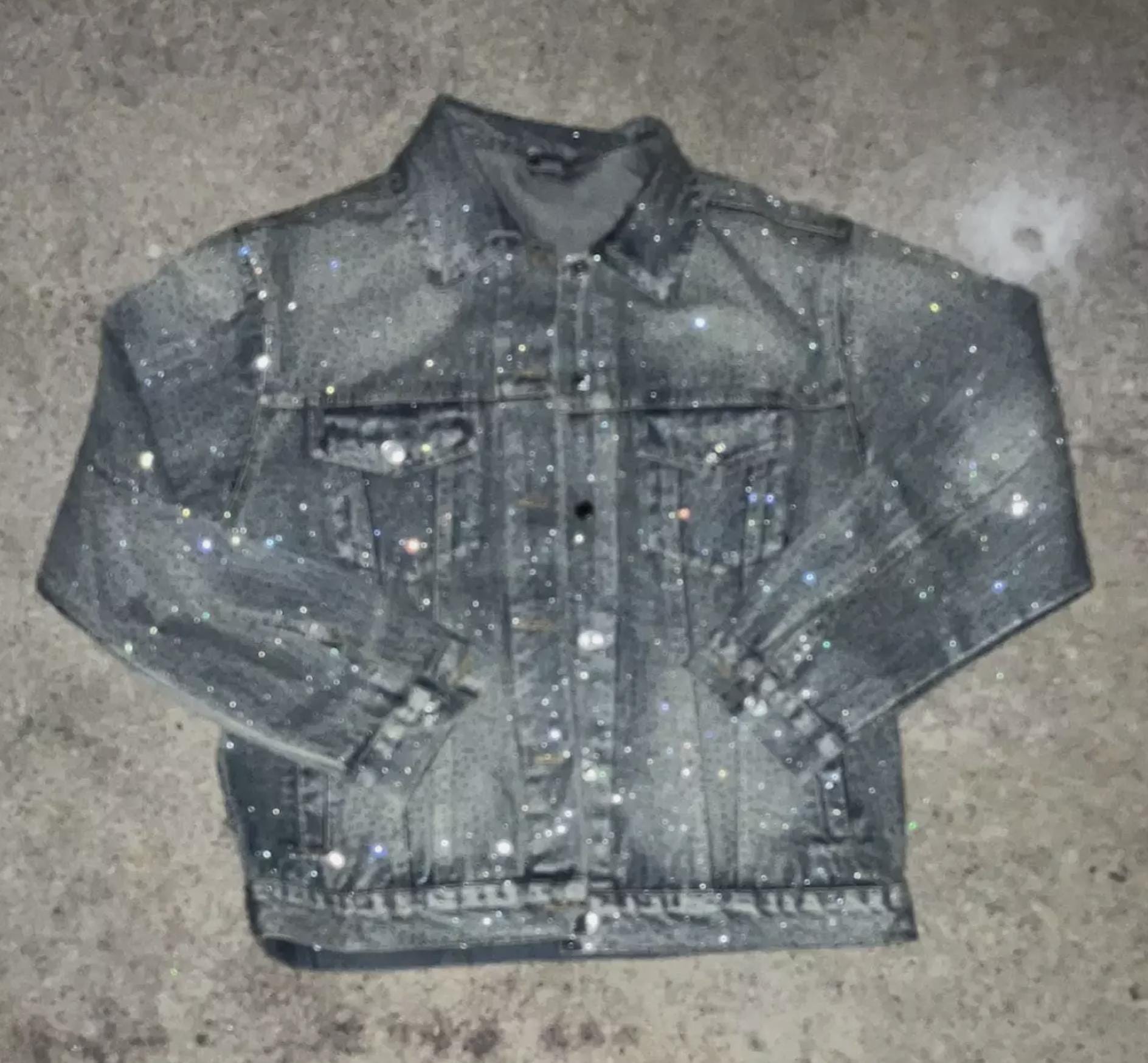Unisex Swarovski Rhinestone Diamond Encrusted Oversized Trucker Denim ...
