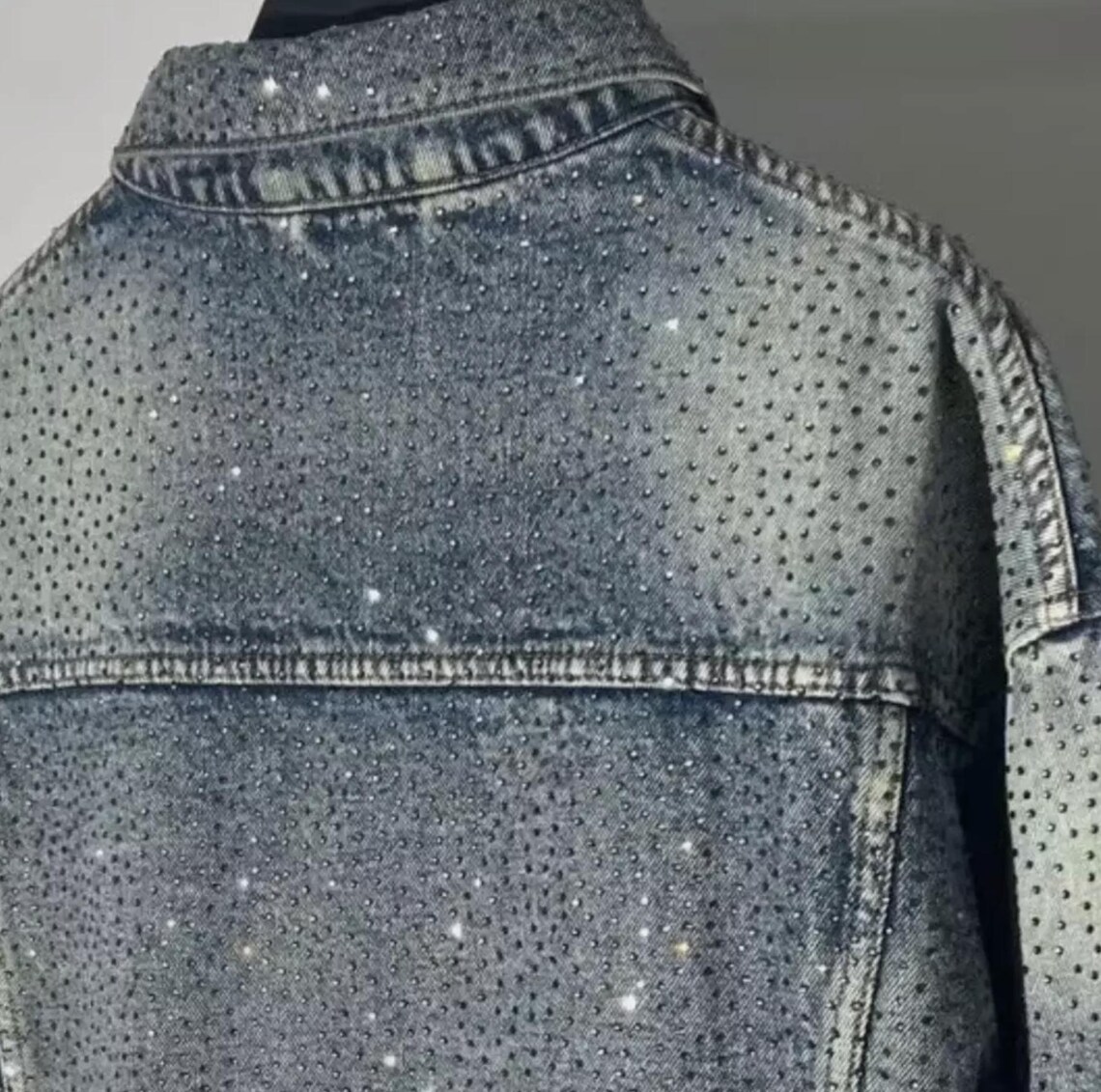 Unisex Swarovski Rhinestone Diamond Encrusted Oversized Trucker Denim ...