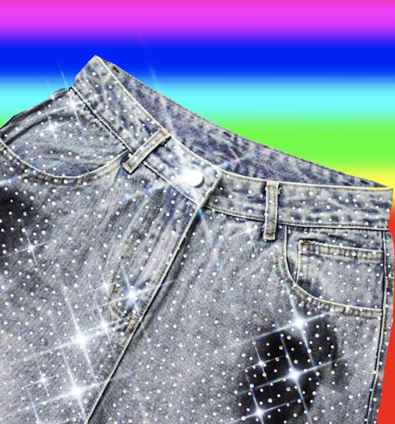 Swarovski Embellished ALL OVER Diamond Encrusted Wide Leg Straight ...
