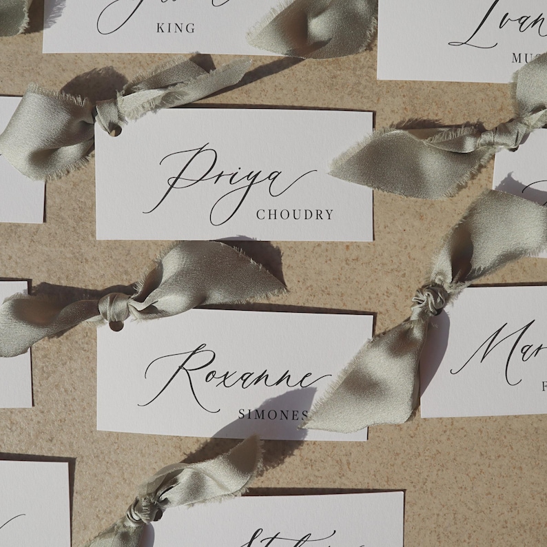 Calligraphy Wedding Place Cards With Ribbon, Personalised Name Cards ...