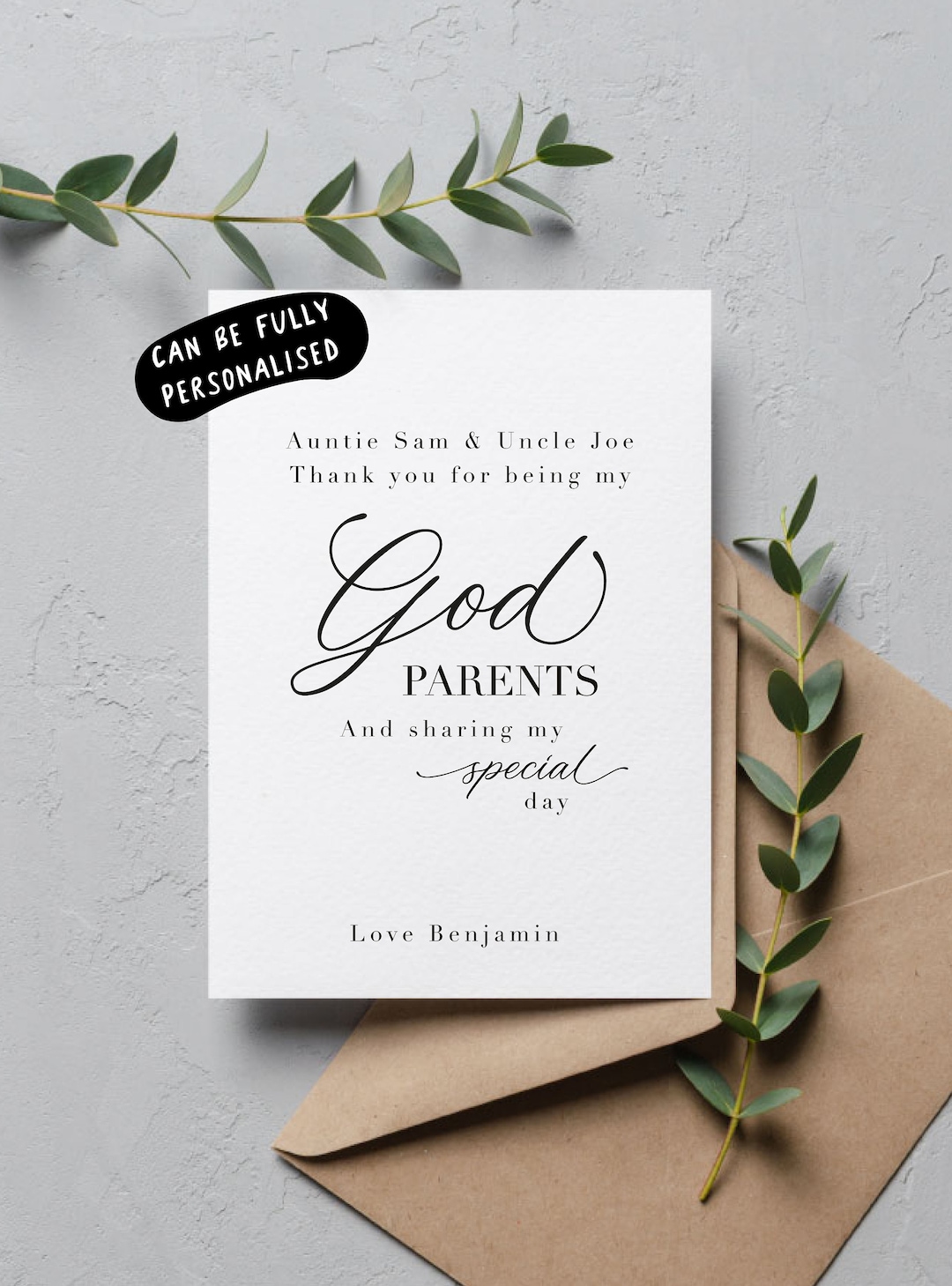Thank You for Being My Godparetns Card, Personalised Godparetns Card ...