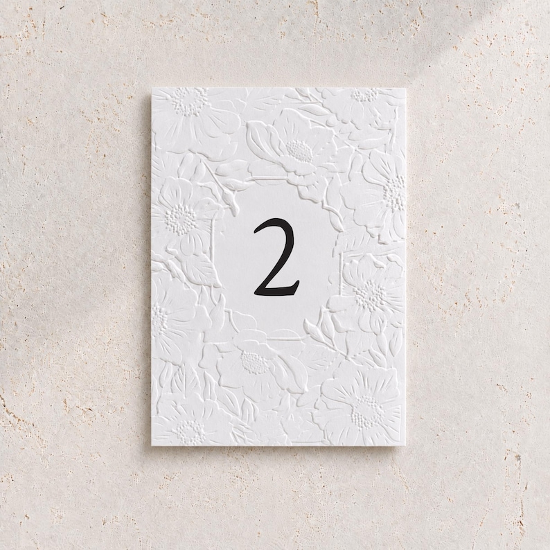 Wedding Table Numbers, Embossed Floral Table Number Signs, Elegant ...