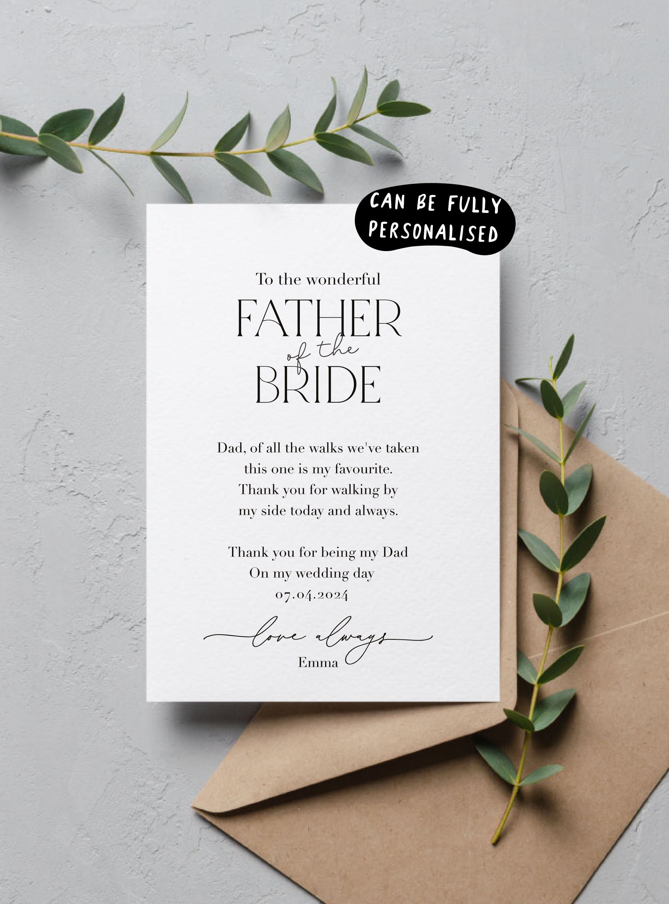 Personalised Father of Bride Card Personalised Dad Wedding - Etsy UK