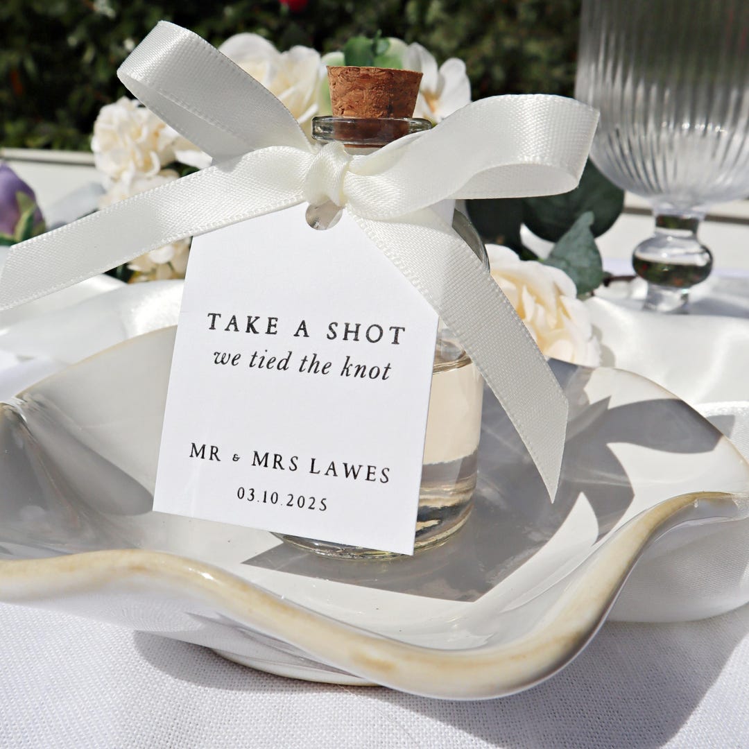 Take A Shot We Tied the Knot, Wedding Shot Favour Tags, Personalised ...