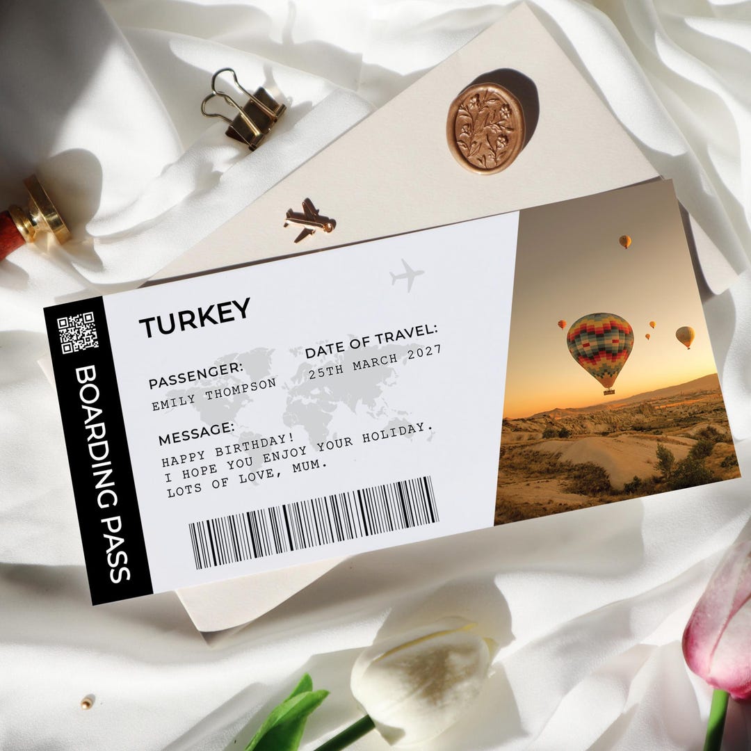 Turkey Holiday Reveal Ticket, You're Going to Turkey Card, Personalised ...