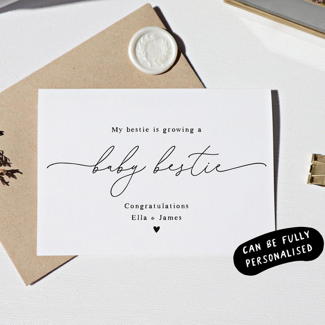 My Bestie is Growing A Baby Bestie Card, Personalised Baby Shower Card ...