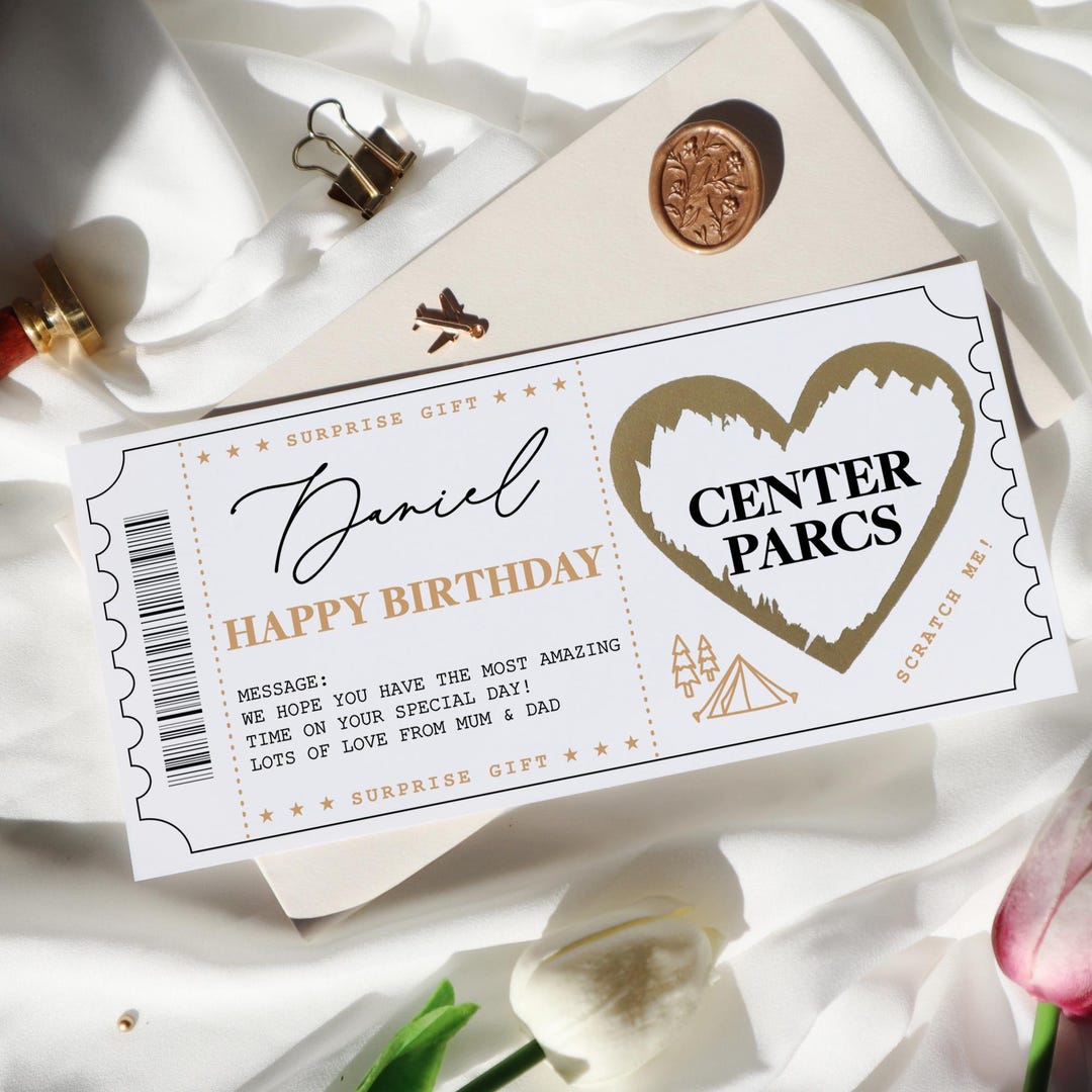 Center Parcs Reveal Gift, Birthday Scratch Reveal Ticket, Personalised ...