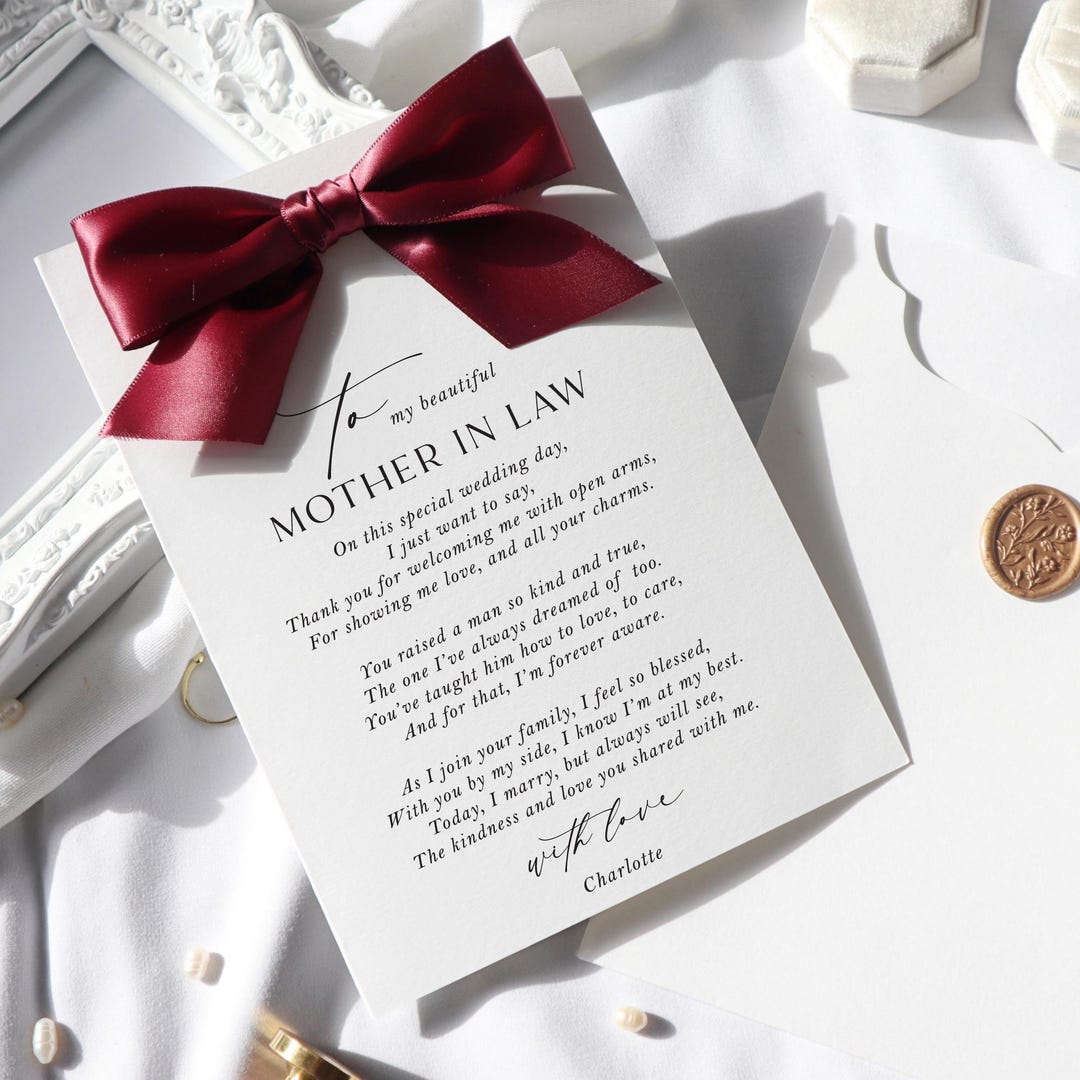 Mother in Law Card From Bride, Mother of the Groom Note, Mother of the ...