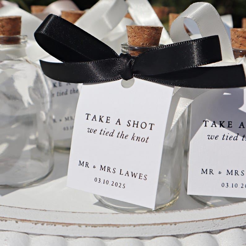 Take A Shot We Tied the Knot, Wedding Shot Favour Tags, Personalised ...