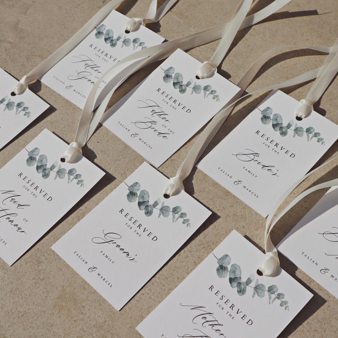 Wedding Name Place Card Eucalyptus, Rustic Wedding Seating Plan Card ...