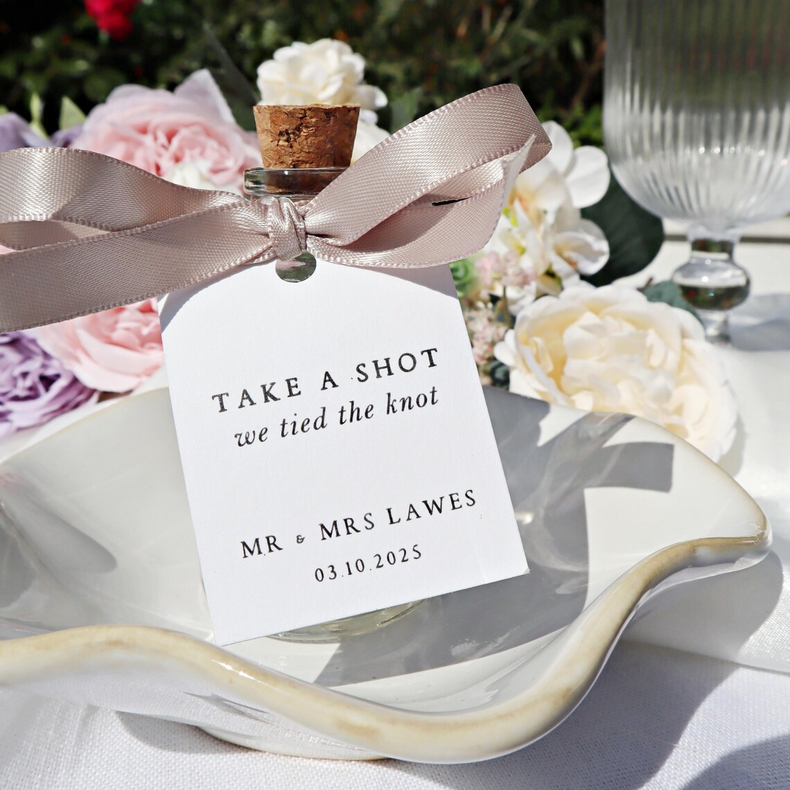 Take A Shot We Tied the Knot, Wedding Shot Favour Tags, Personalised ...