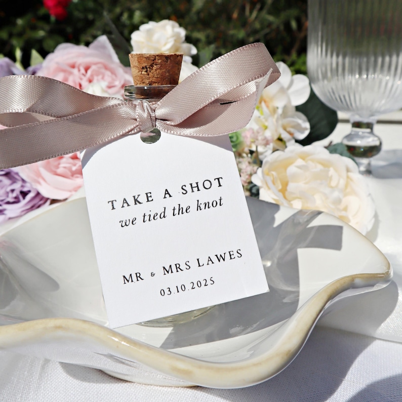 Take A Shot We Tied the Knot, Wedding Shot Favour Tags, Personalised ...