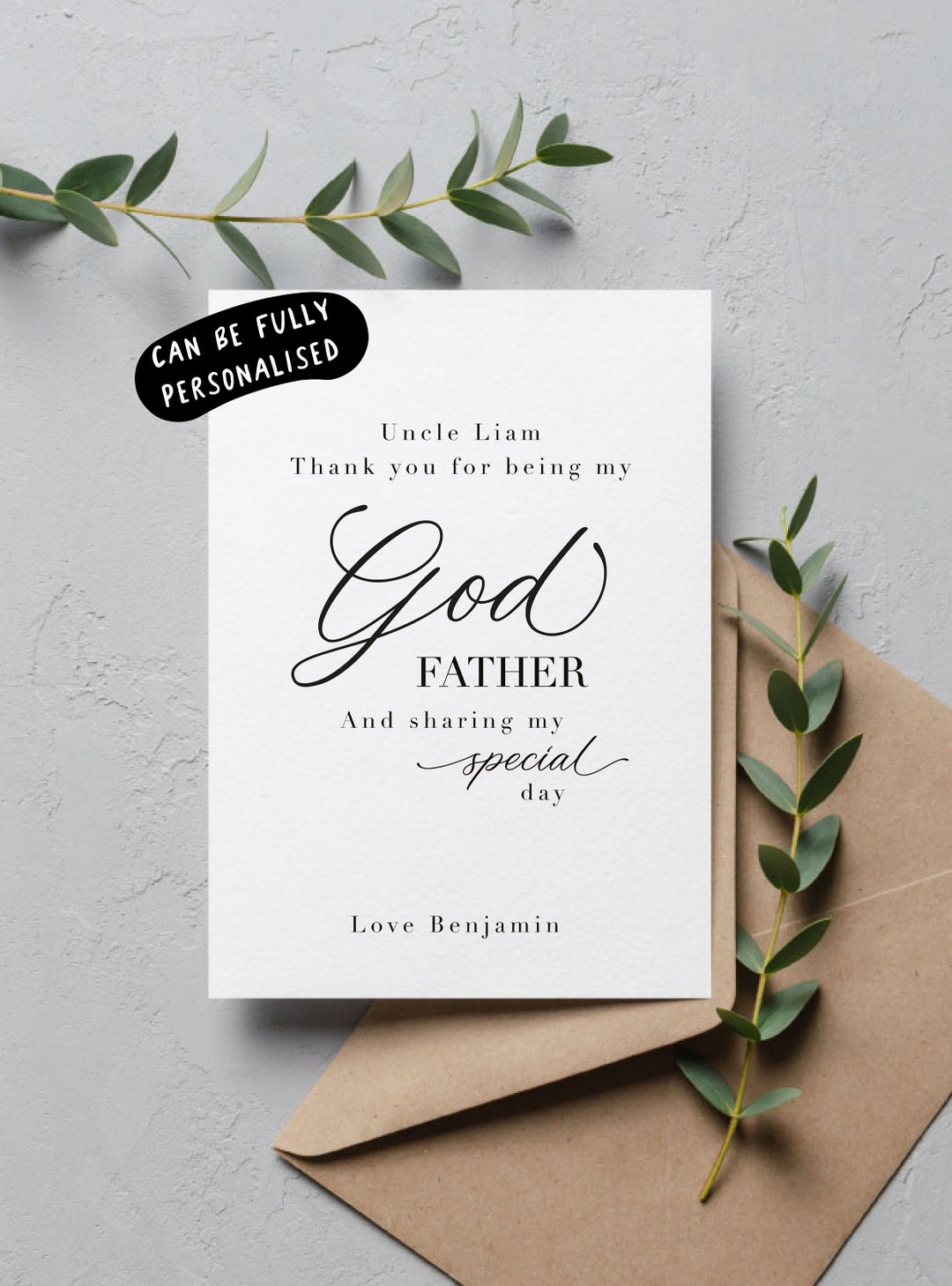 Thank You for Being My Godfather Card, Thank You Card for Godfather ...