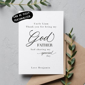 Thank You for Being My Godparetns Card, Personalised Godparetns Card ...