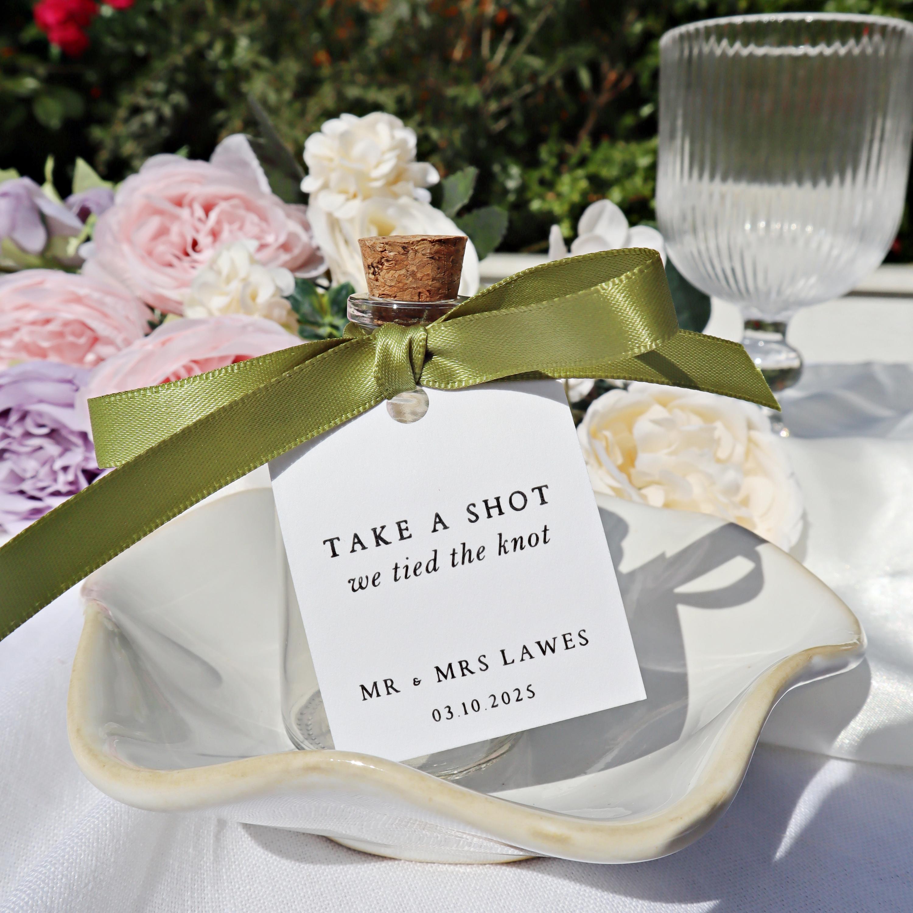 Take A Shot We Tied the Knot, Wedding Shot Favour Tags, Personalised ...
