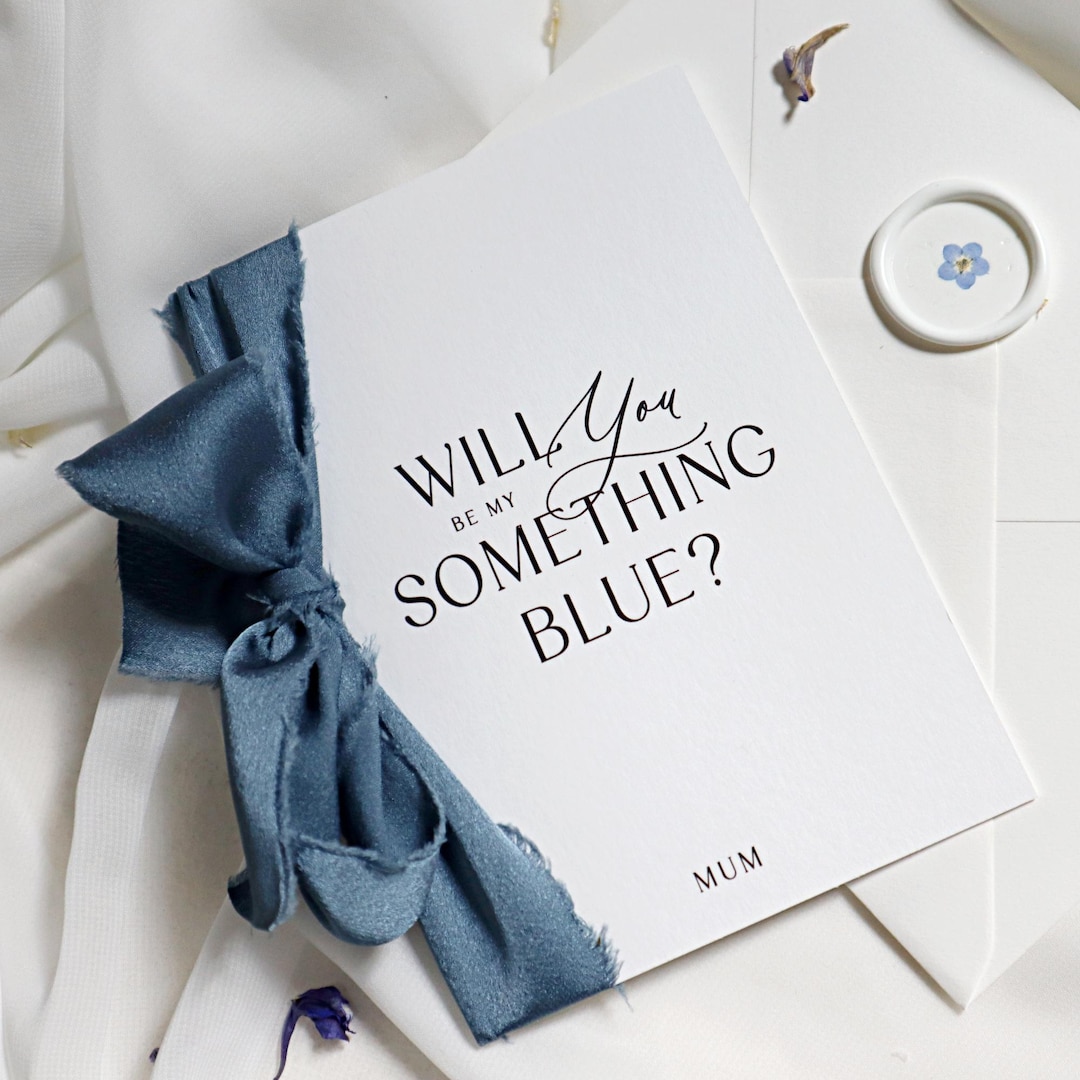 Personalised Something Blue Wedding Proposal Card With Dusty Blue Silk ...