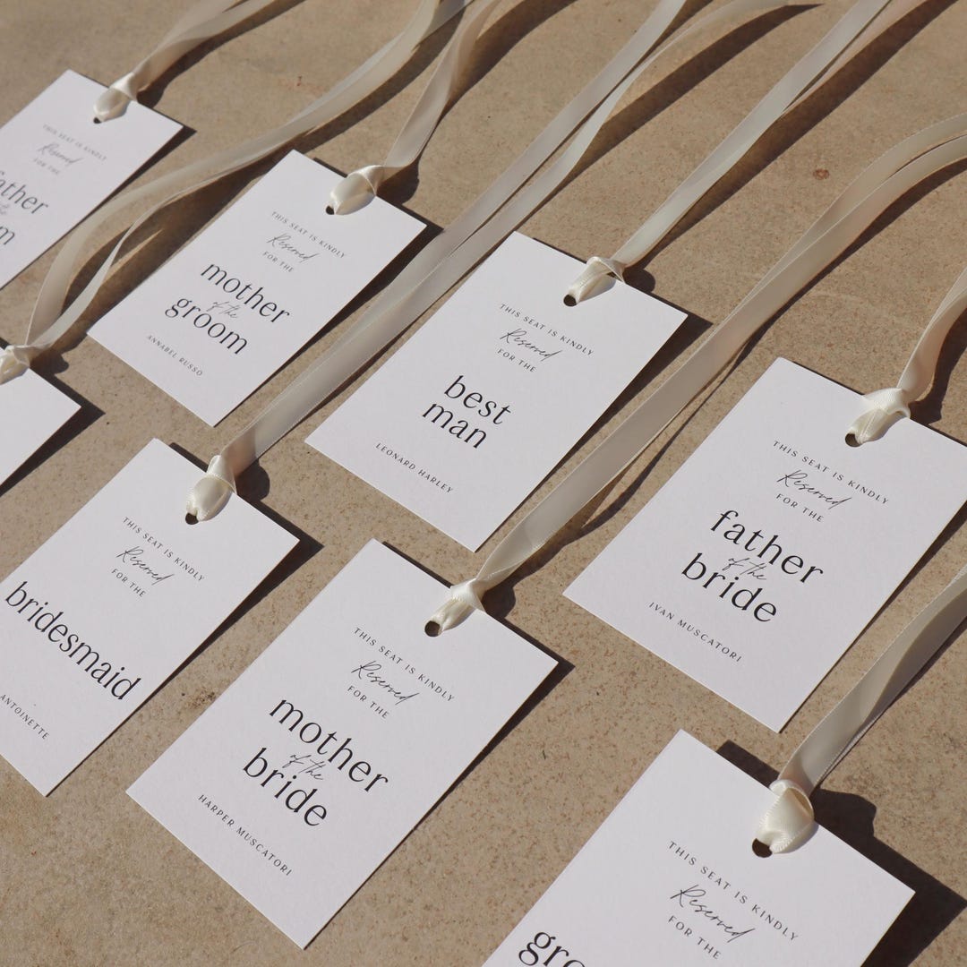 Personalised Reserved Seat Tags Minimalist Wedding, Wedding Chair Seat ...