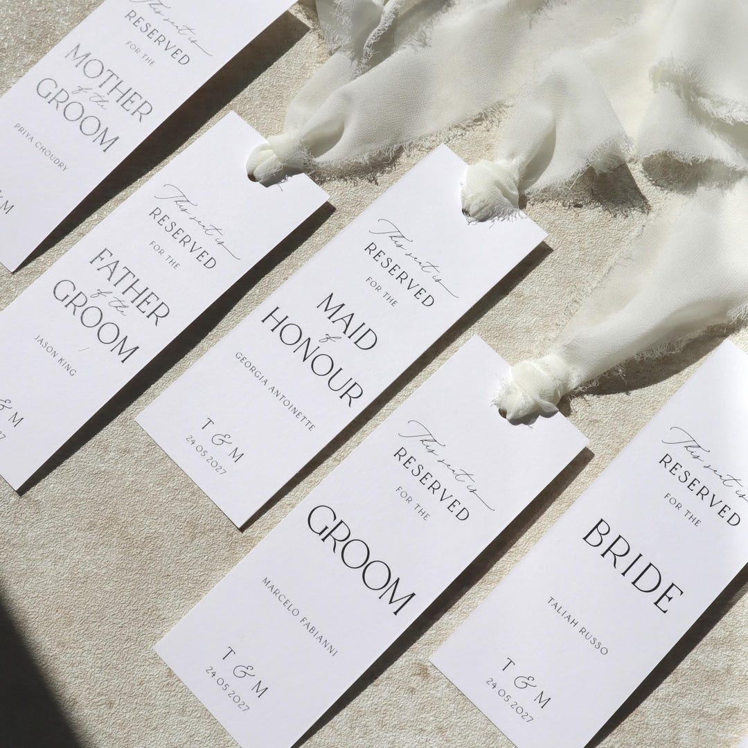 Personalised Reserved Seat Tag, Wedding Ceremony Reserved Seating Tags ...