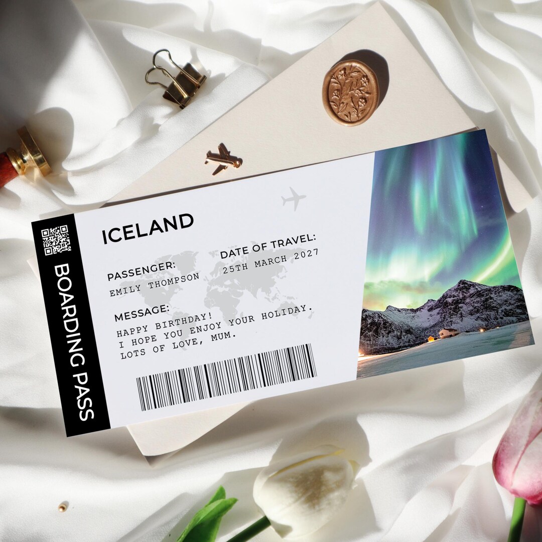 Iceland Boarding Pass, Personalised Boarding Pass Gift, Surprise ...