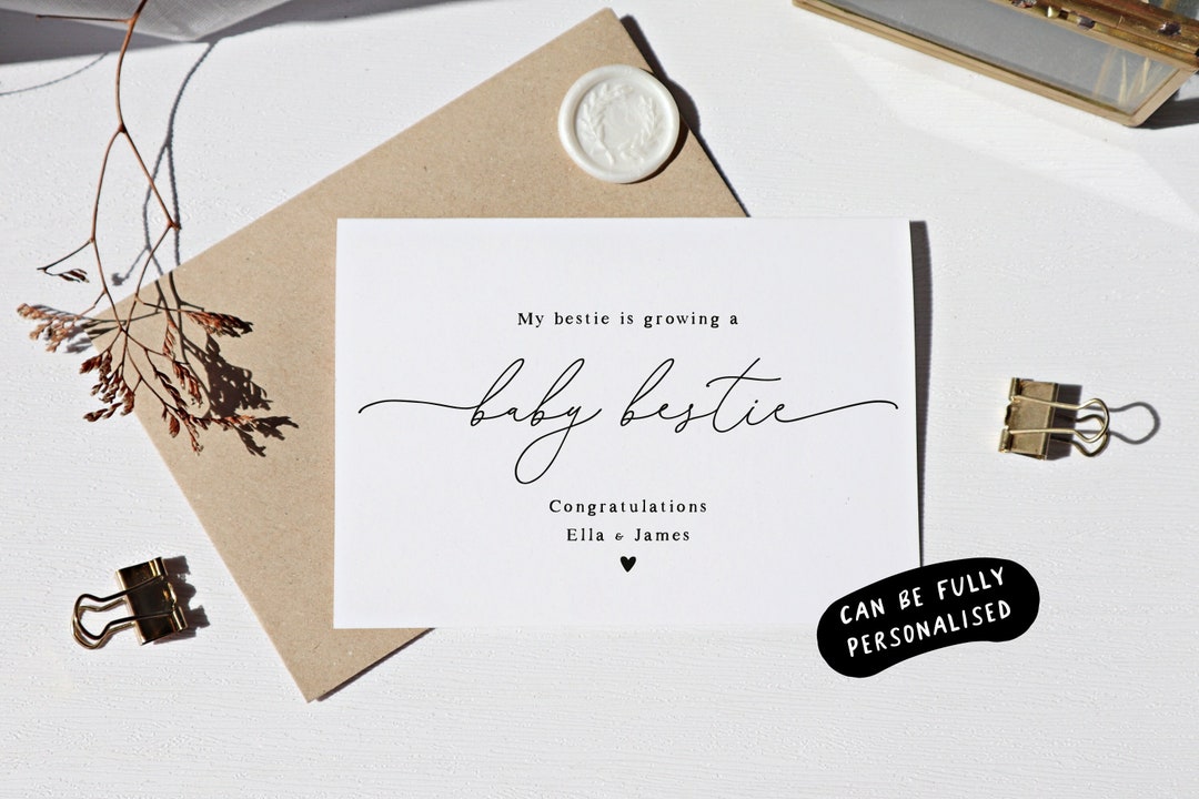 My Bestie is Growing A Baby Bestie Card, Personalised Baby Shower Card ...