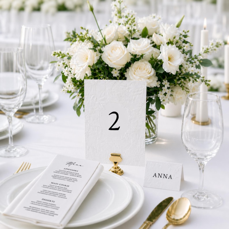 Wedding Table Numbers, Embossed Floral Table Number Signs, Elegant ...