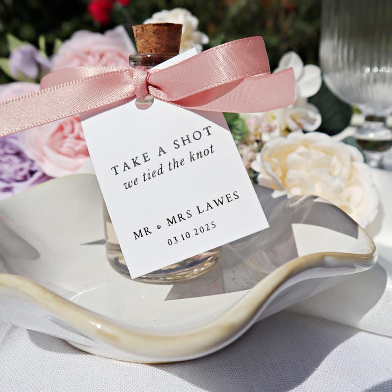 Take A Shot We Tied the Knot, Wedding Shot Favour Tags, Personalised ...