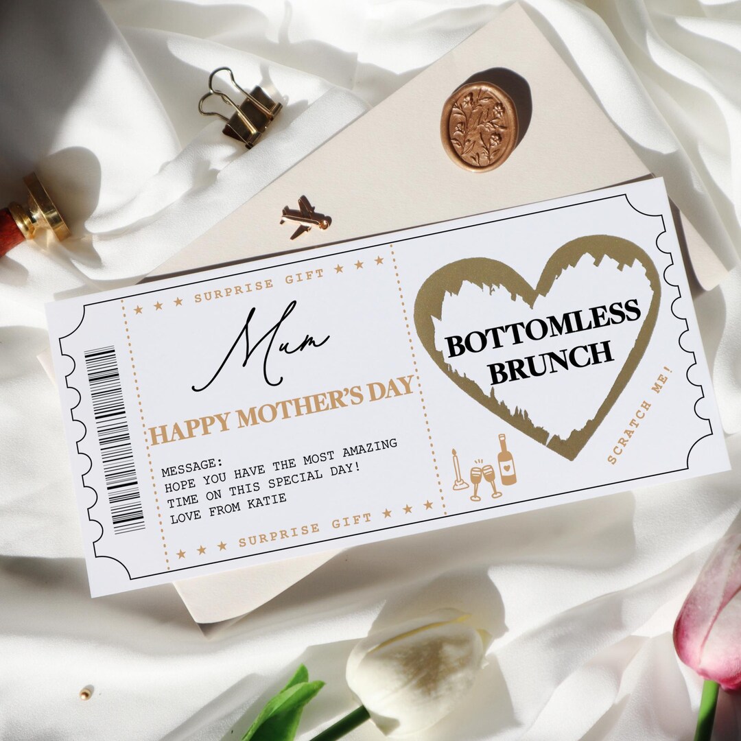 Mother's Day Brunch Scratch Reveal Ticket, Personalised Gift Voucher ...