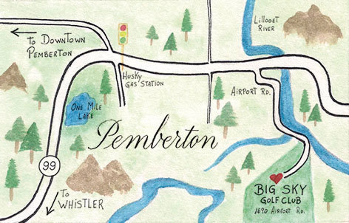 Printable Pemberton Watercolour Map for Wedding Invitations. Big Sky ...