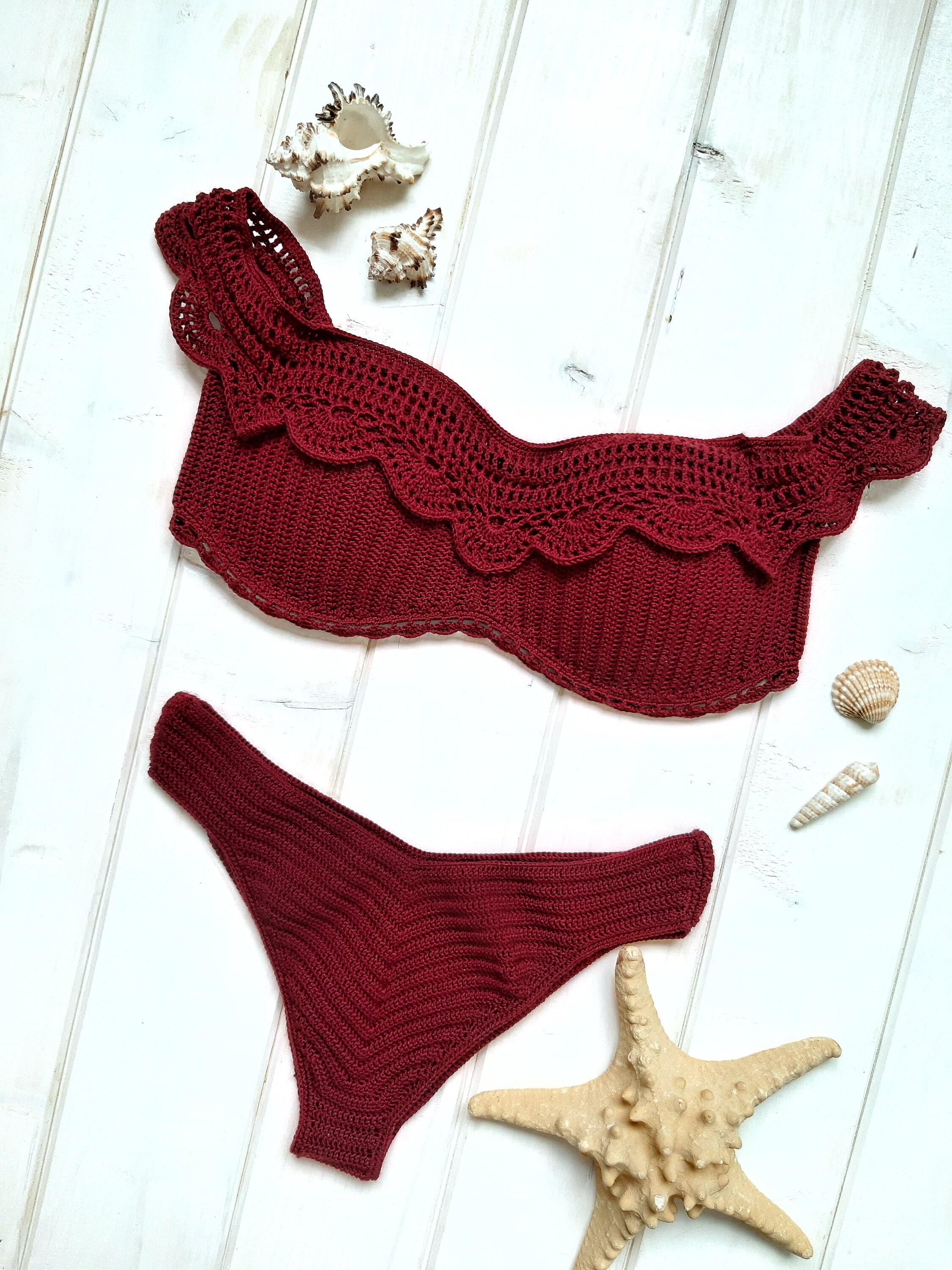 Crochet Lace Bikini, Crochet Swimsuit, Handmade Swimwear, Burgundy ...